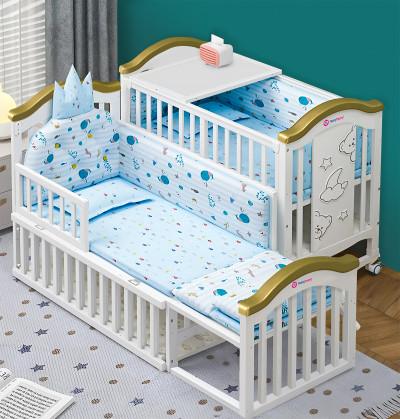 Baby Crib Bed Pinewood 12 in 1 Rocking Cot | Baby Cot Cum Junior Bed